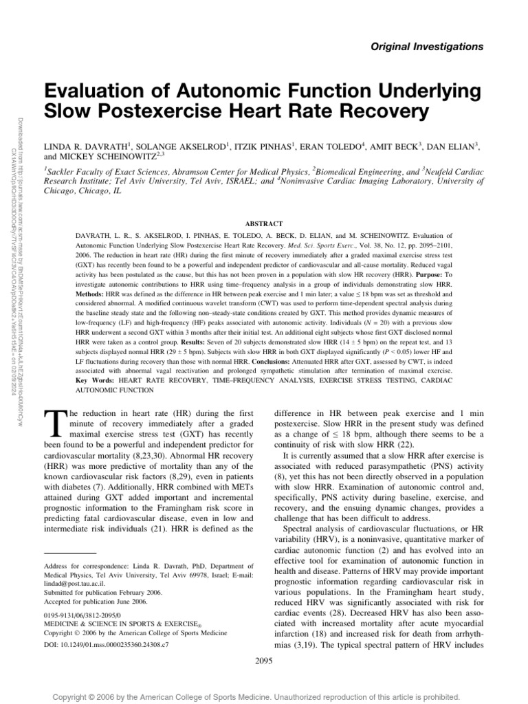 Autonomic Function and Heart Rate Recovery | PDF | Heart Rate | Blood ...