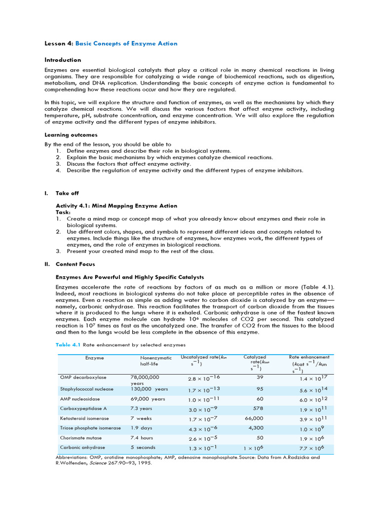 (Module) Lesson 4 Basic Concepts of Enzyme Action | Download Free PDF ...