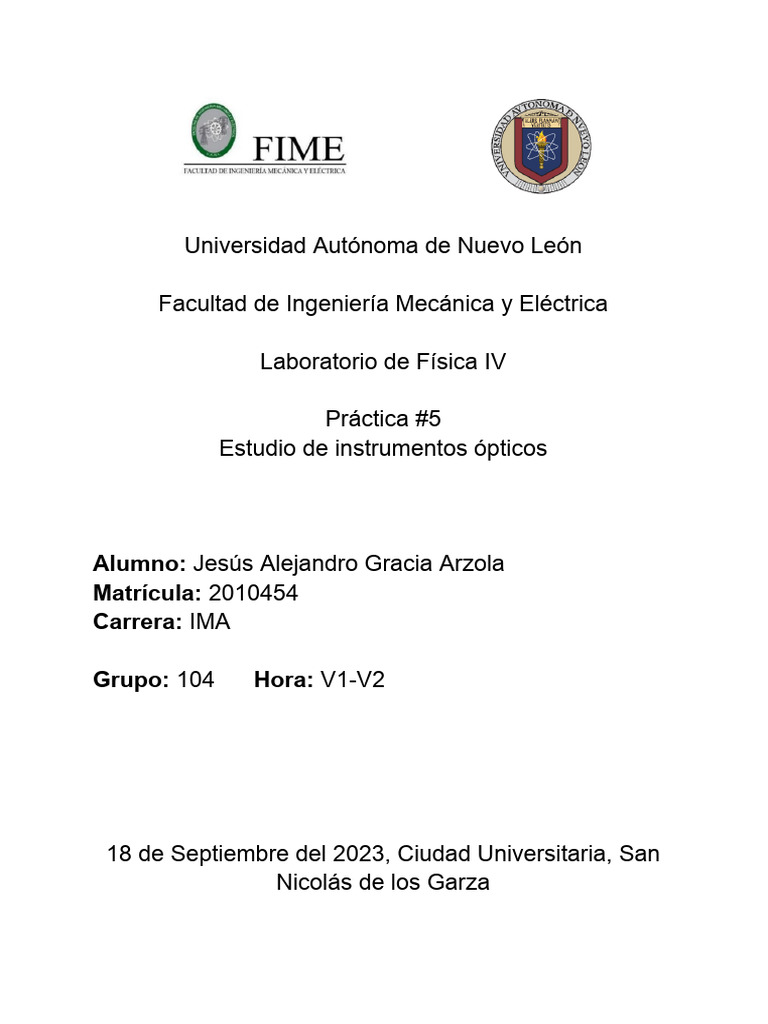 Práctica #5 Lab. Física 4 | PDF | Óptica | Microscopio