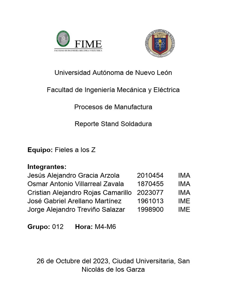 Reporte Soldadura Procesos Manufactura | PDF | Soldadura | Construcción