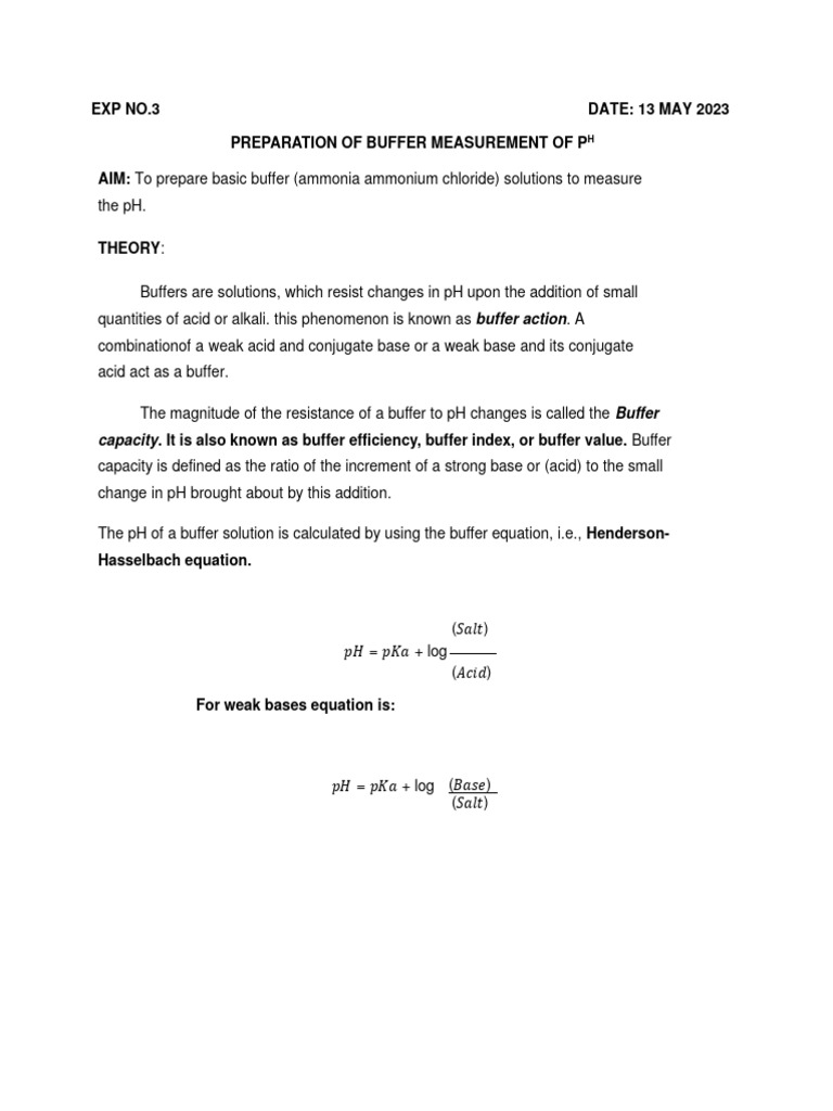 Preparation of Buffer Measurement of PH | PDF | Ph | Buffer Solution