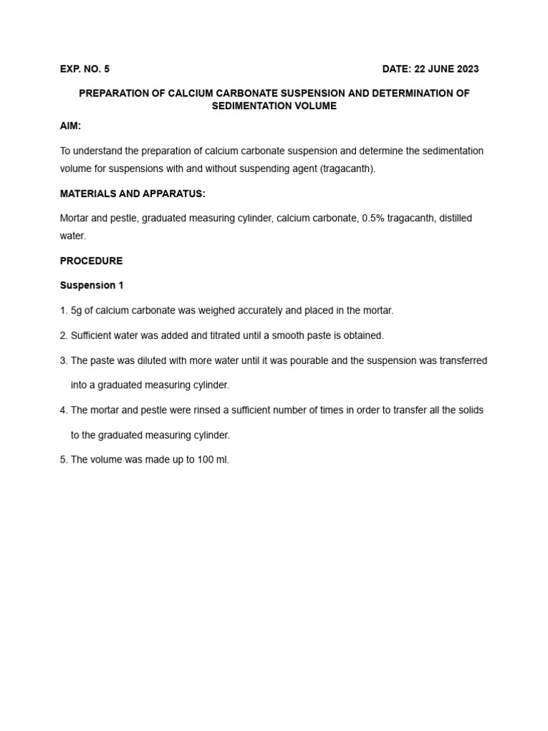 Preparation of Calcium Carbonate Suspension and Determination of ...