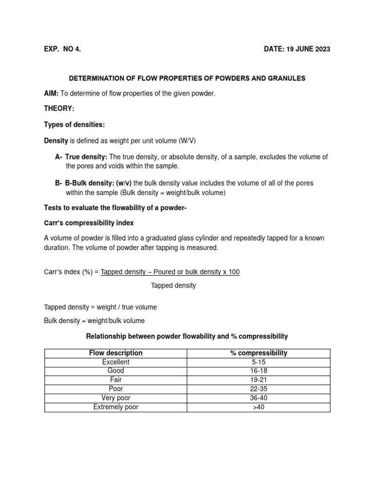 Determination of Flow Properties of Powders and Granules | PDF ...