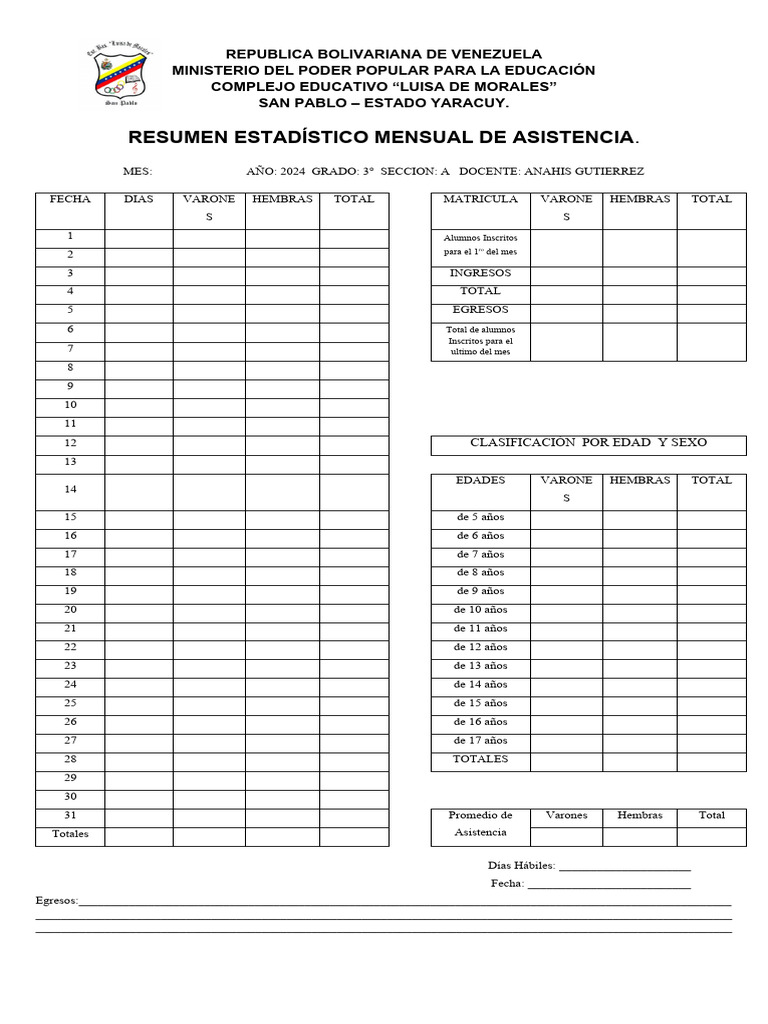 Formato de Estadistica Mensual | PDF