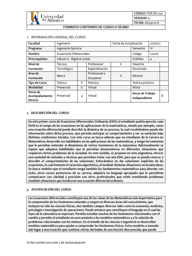 Ingenieria Quimica Plan De Estudio Ecuaciones Diferenciales Pdf