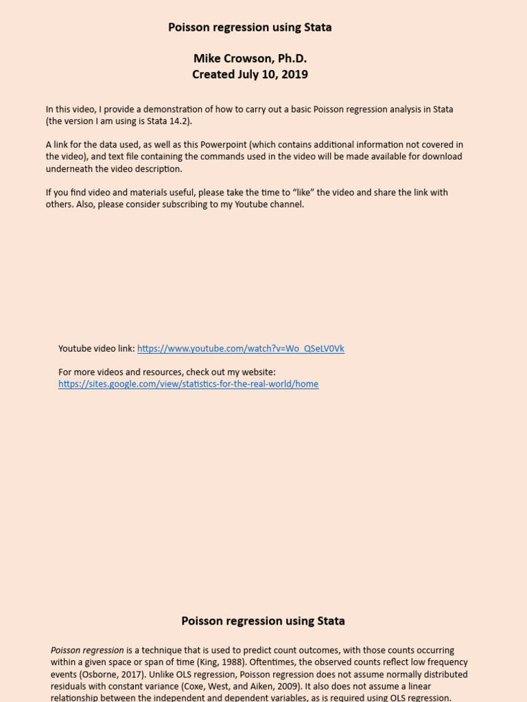 Poisson Regression Analysis in Stata | PDF | Linear Regression | Regression Analysis