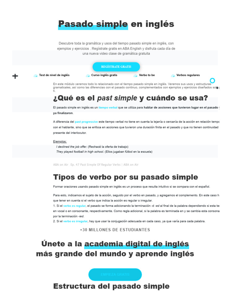 Past Simple - Estructura y Ejemplos en Inglés - ABA English | PDF ...