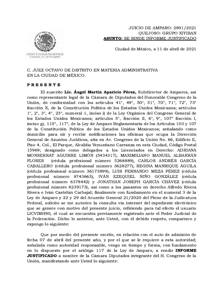 Informe Justificado C. Diputados | PDF | Derecho Constitucional | México