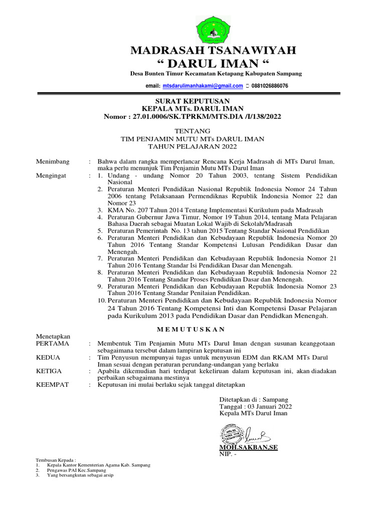 SK TPM MTs Darul Iman - Asli | PDF
