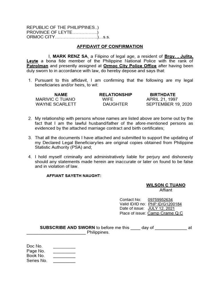 Affidavit of Confirmation | Download Free PDF | Affidavit | Legal Procedure