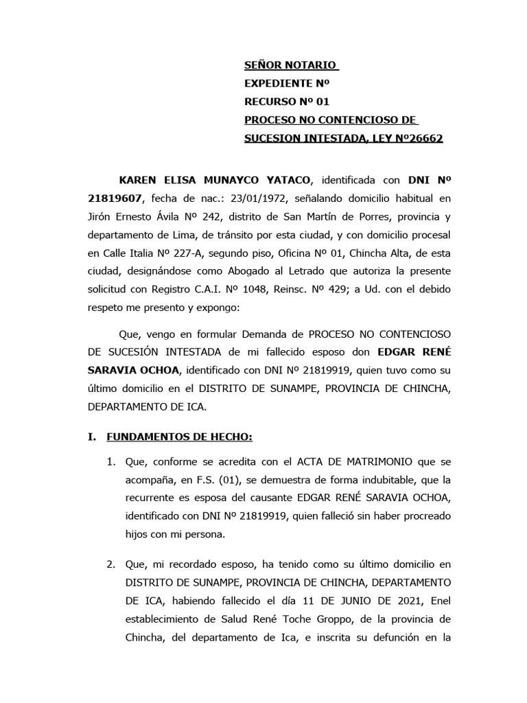 Karen Elisa Munayco Yataco | PDF | Documento de identidad | Intestacy