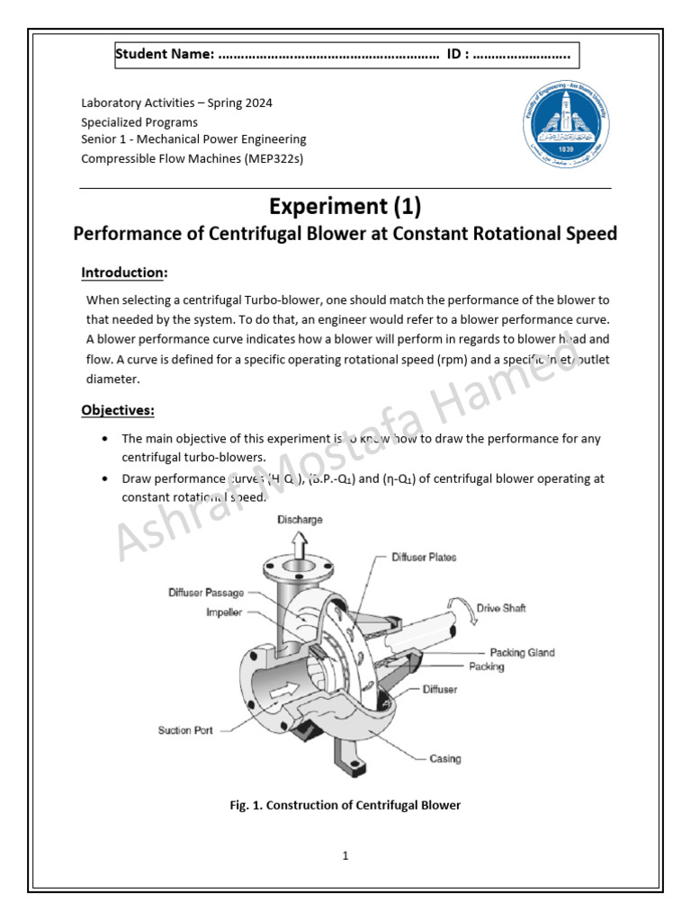 Lab-1-Performance of Centrifugal Blower at Constant Rotational Speed | PDF | Pressure ...