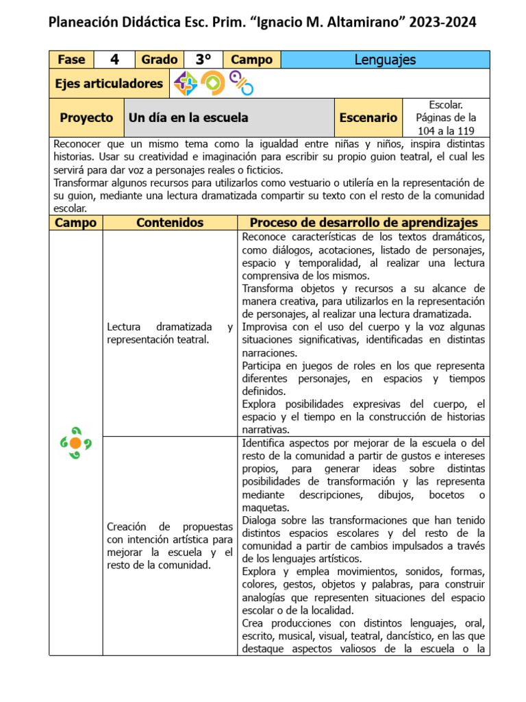 3er Grado Marzo - 06 Un Día en La Escuela (2023-2024) | PDF | Teatro ...