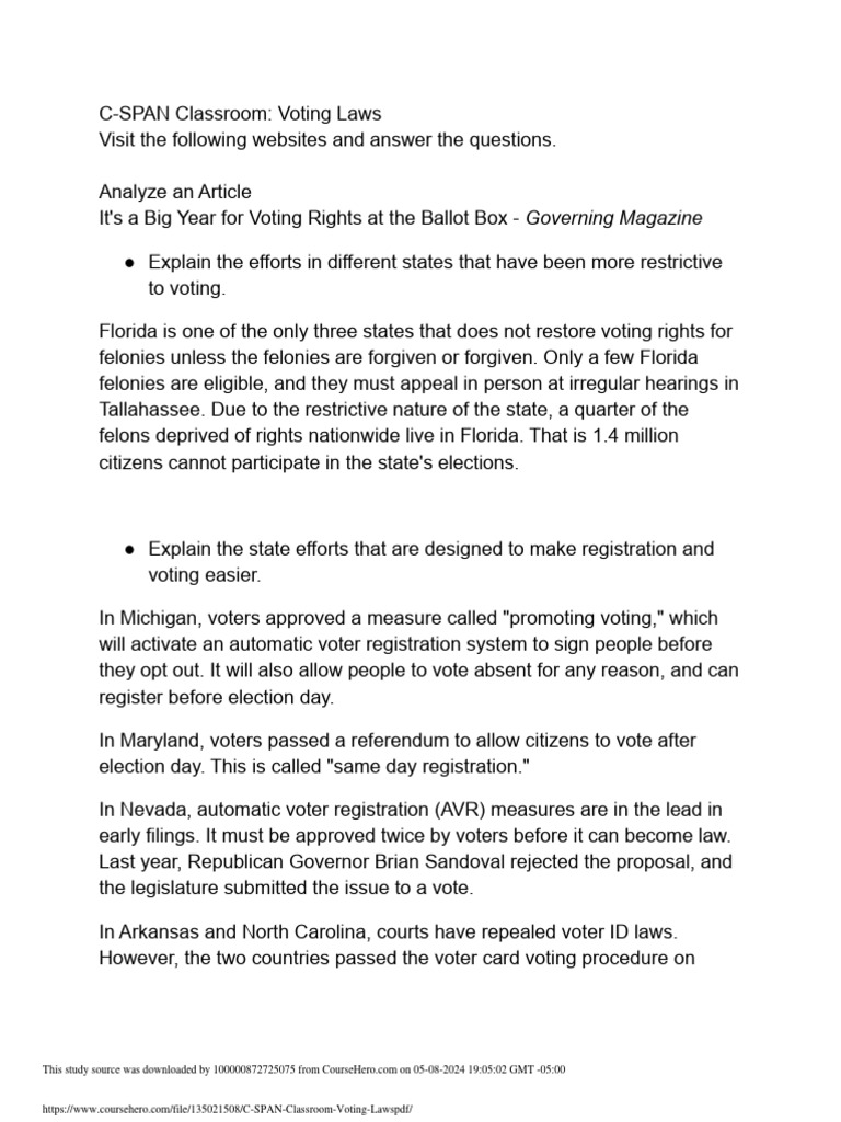 State Voting Laws Overview 2023 | PDF | Absentee Ballot | Voting Rights ...