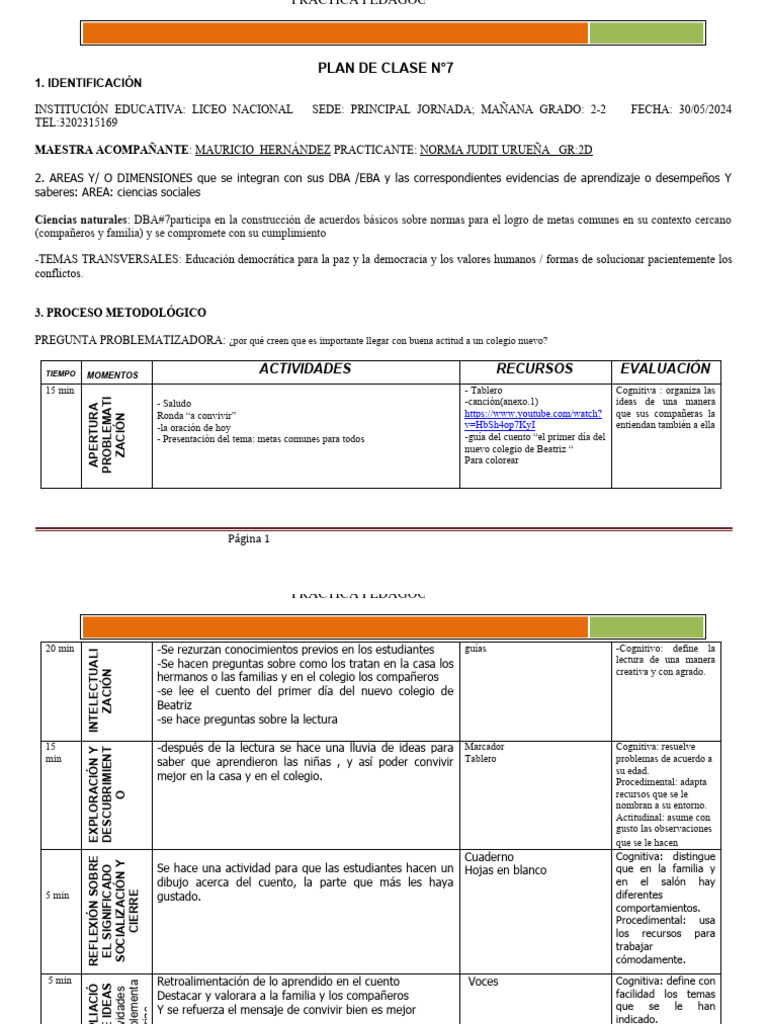 PLANTILLA PLAN DE CLASE pfc-1 | Descargar gratis PDF | Ciencia cognitiva | Ciencias del ...