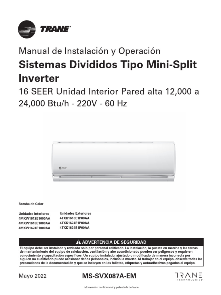 TRANE - Manual de Usuario | PDF | Control remoto | Aire acondicionado
