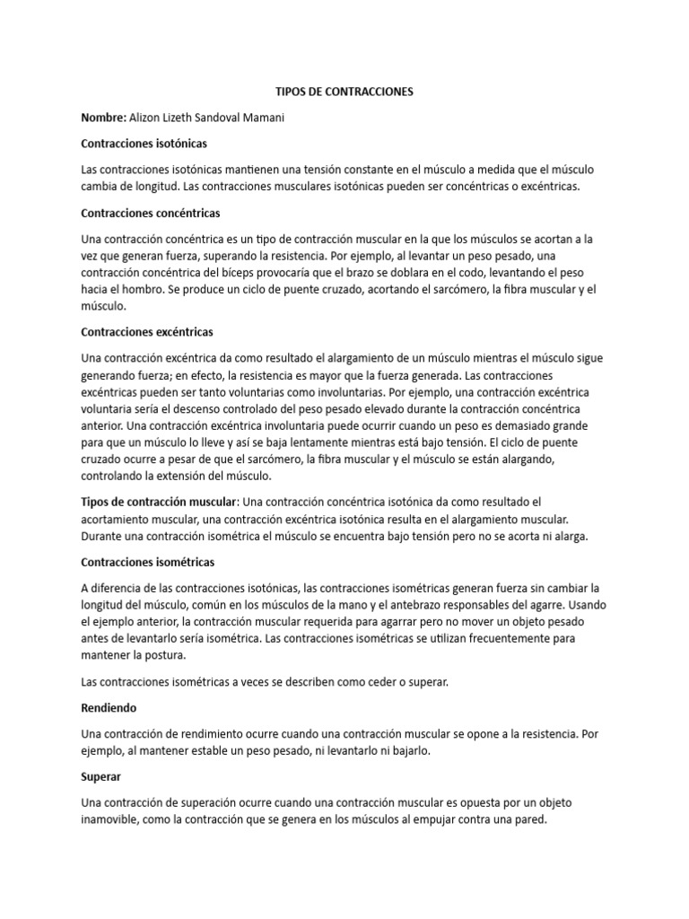 Tipos de Contracciones | PDF | Contracción muscular | Músculo
