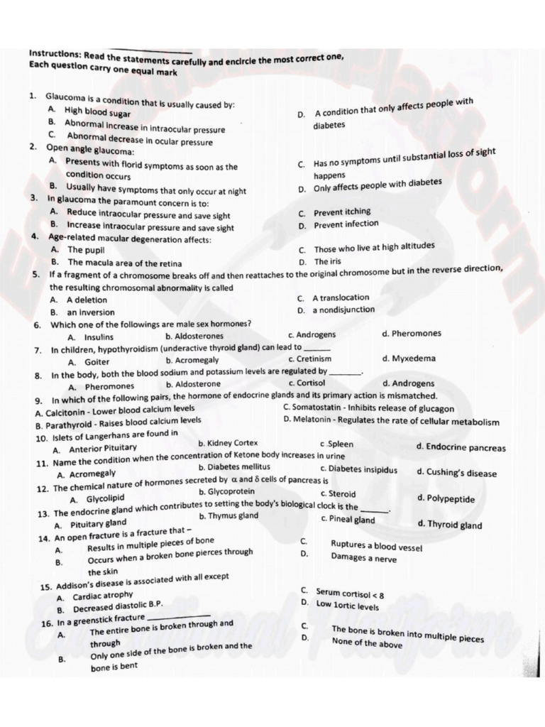 Pathophysiology 4th Semester BSN Past Paper 2017 by KMU, Educational ...