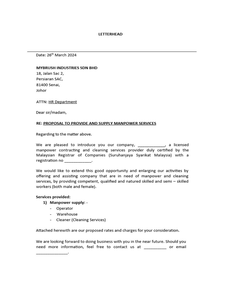 Manpower Supply Proposal | PDF | Working Time | Industrial Relations