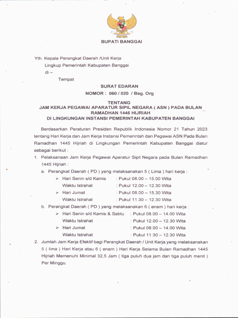 SURAT EDARAN JAM KERJA RAMADHAN_2024 | PDF