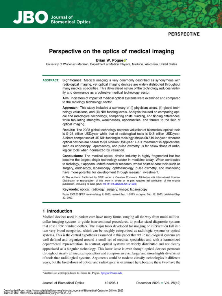 Perspective On The Optics of Medical Imaging | PDF | Medical Imaging ...