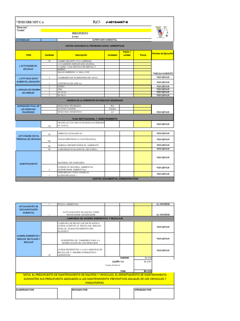 Presupuesto Ma-01-02-12 Inspeccion | PDF | Residuos | Reciclaje