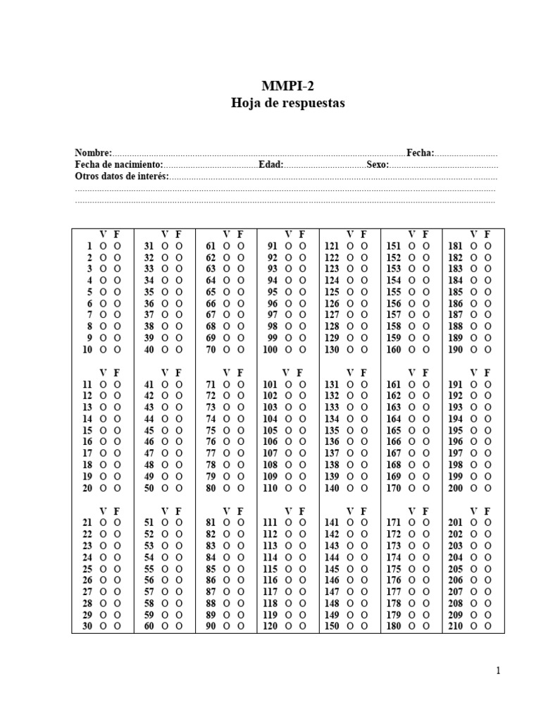 Test MMPI 2 (Hoja de Respuestas) 3 | PDF