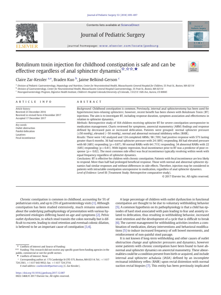 Pediatric Constipation: Botox Efficacy | PDF | Constipation | Botulinum Toxin