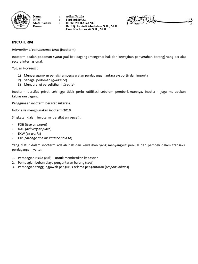 Hukum Dagang - Catatan Uas | PDF