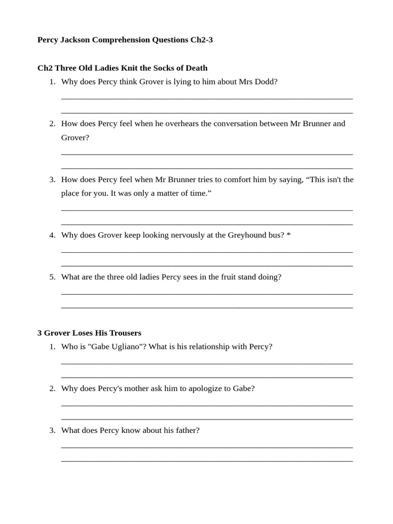 Percy Jackson The Lightning Thief Ch2-3 - Comprehension | PDF