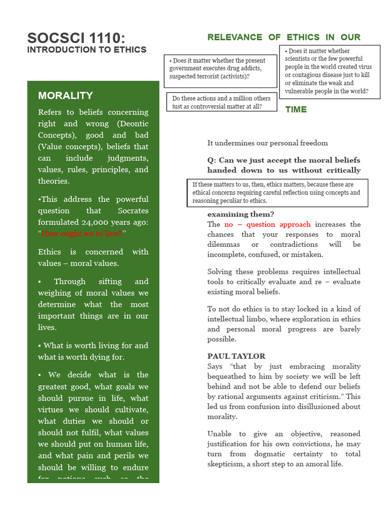 Socsci 1110 Ethics | PDF | Morality | Reason