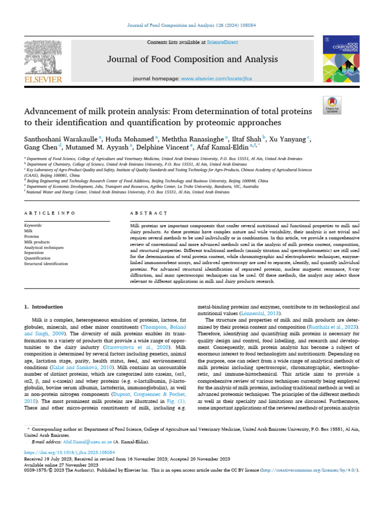 Advancement of milk protein analysis: From determination of total ... Advancement of milk protein analysis: From determination of total ...
