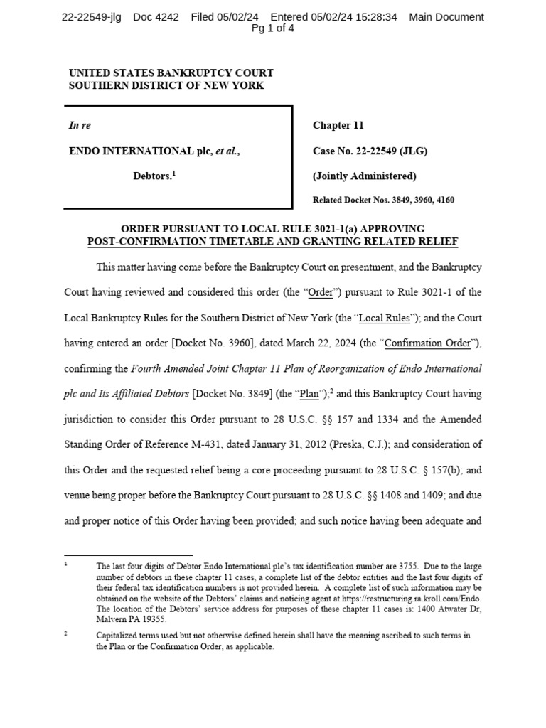 In Re: PLC and Its Affiliated Debtors (Docket No. 3849) (The "Plan") | PDF | Chapter 11 ...