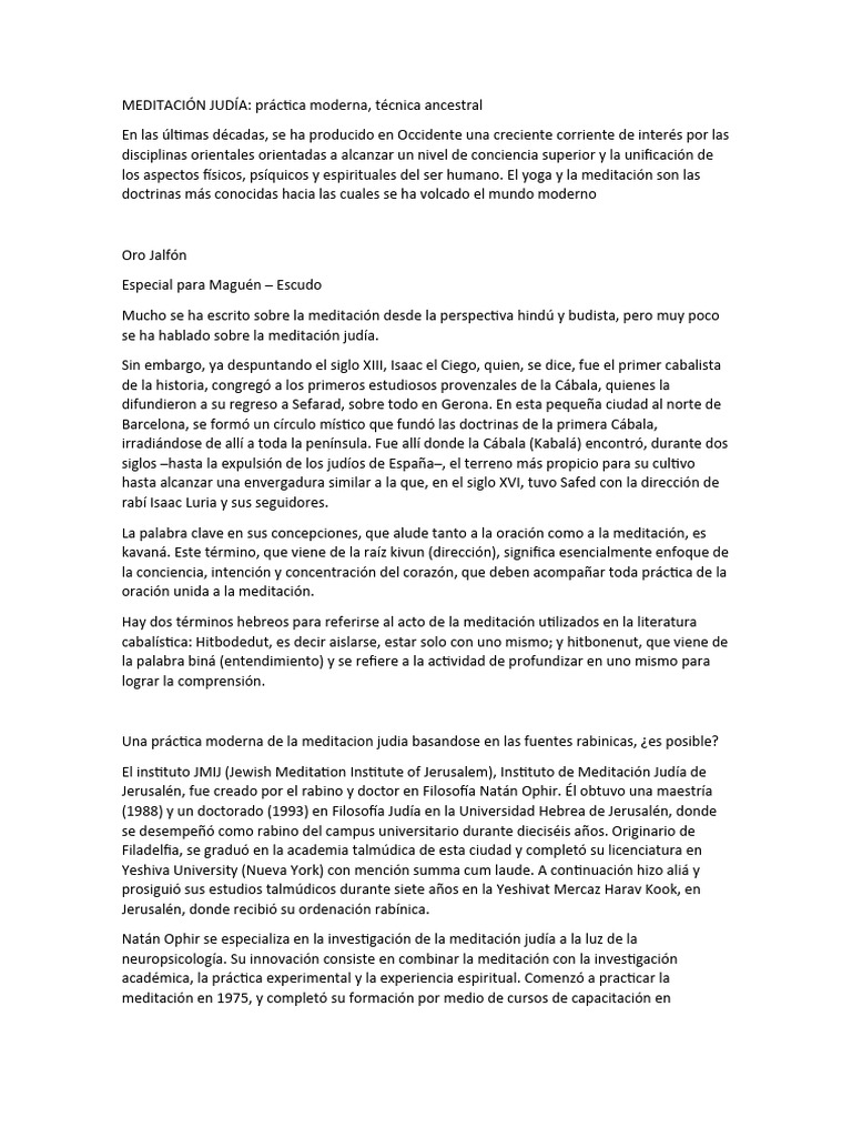 Meditación Judía: Técnicas y Orígenes | PDF | Kábala