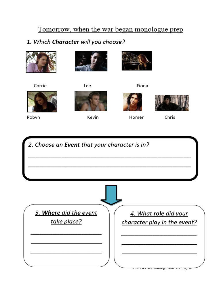 Tomorrow When The War Began Assignment Planning Sheet | PDF | Feeling ...