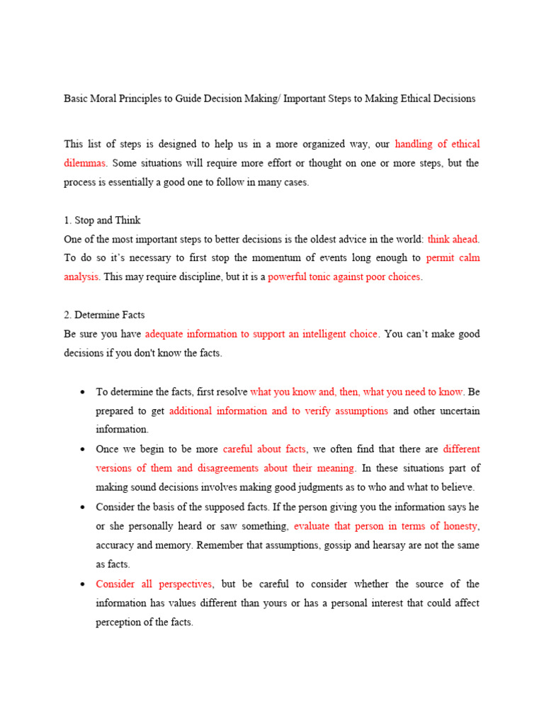 Basic Moral Principles To Guide Decision Making | PDF | Decision Making
