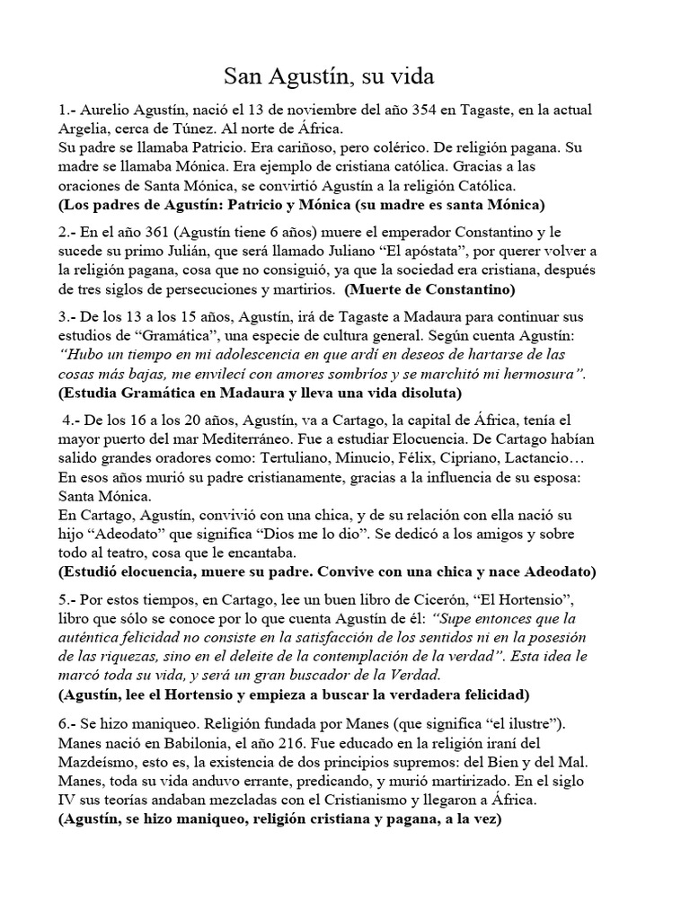 Guión para La Vida de San Agustín | PDF | Agustín De Hipopótamo | Confesiones (Agustín)