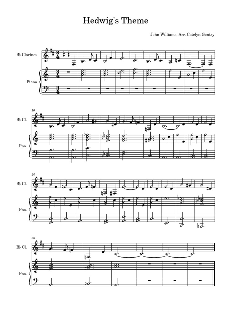 Hedwig's Theme For Clarinet and Piano | PDF