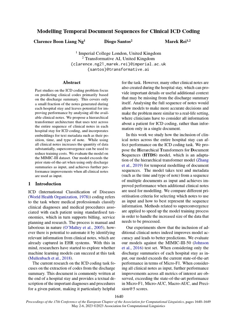 Modelling Temporal Document Sequences For Clinical ICD Coding | PDF ...