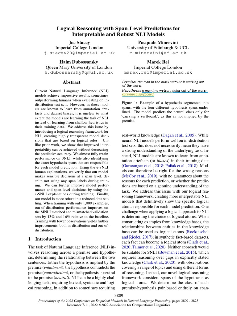 Logical Reasoning With Span-Level Predictions For Interpretable and Robust NLI Models | PDF ...