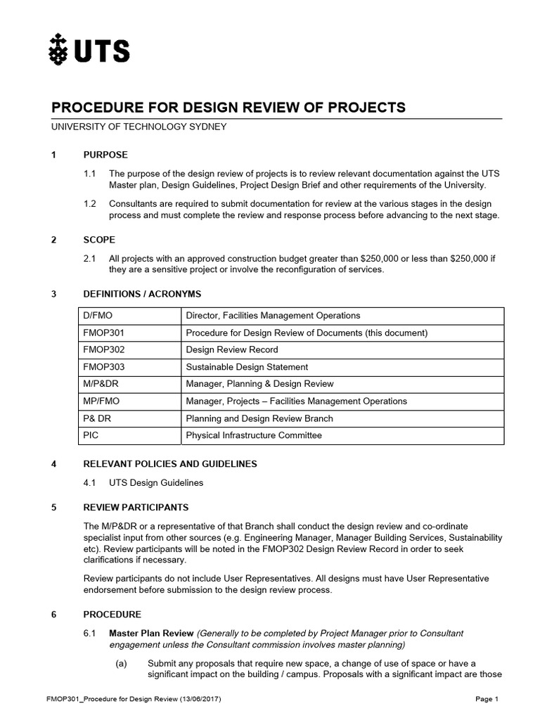 FMOP301 - Procedure For Design Review | PDF | Design | Documentation