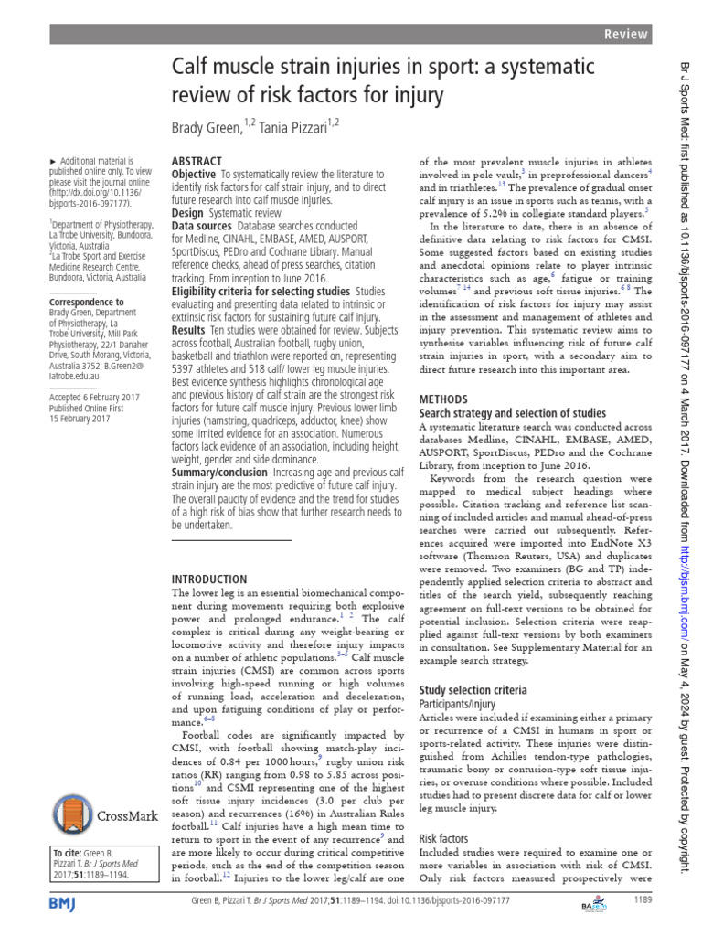 Calf Strains | PDF | Systematic Review | Human Leg