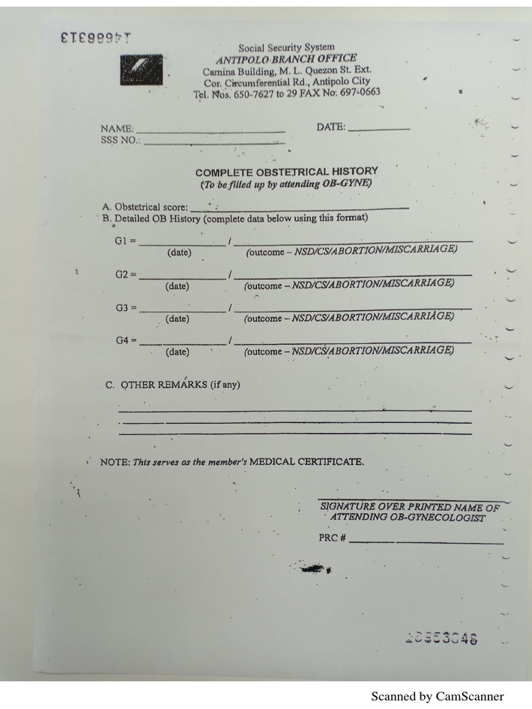 SSS OB History Form | PDF