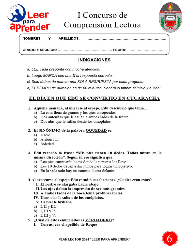 6° El día en que Edu se convirtió en cucaracha | PDF 6° El día en que Edu se convirtió en cucaracha | PDF