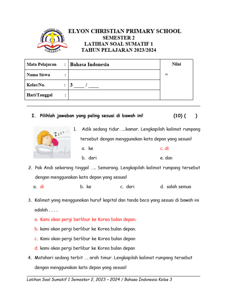 Latihan Soal CT1 - Sem 2 - KLS 3 | PDF