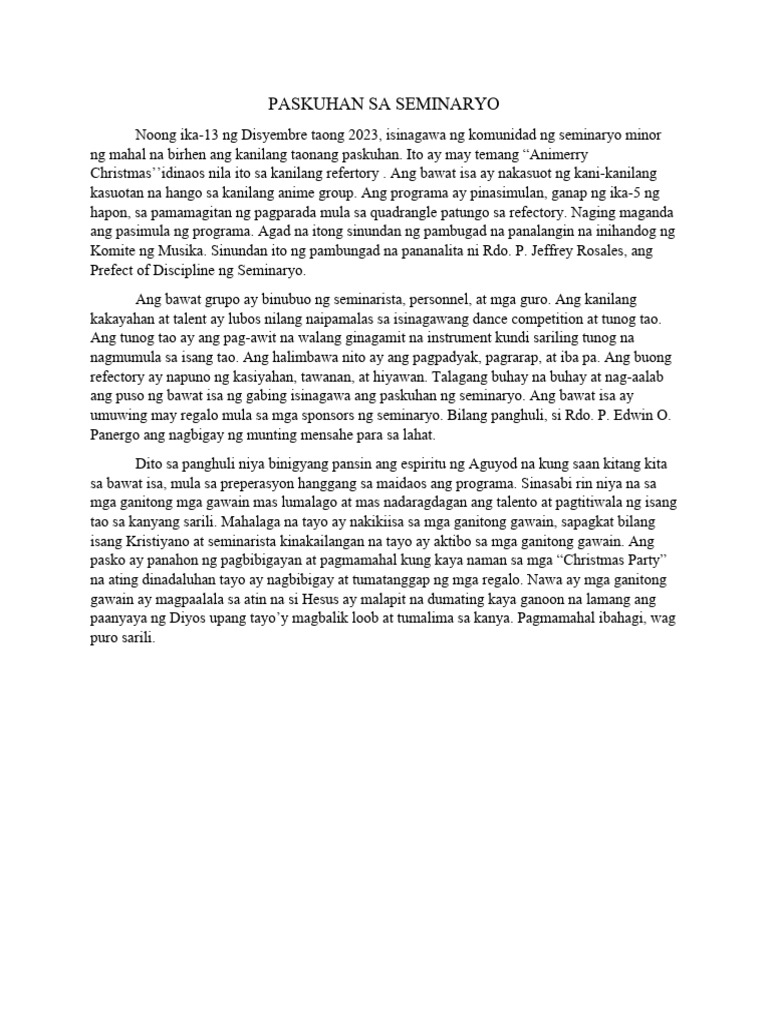 Paskuhan Sa Seminaryo - Ven Rolloque | PDF