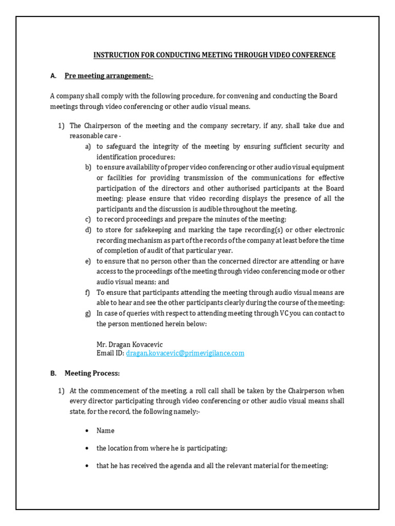 Instructions For Conducting Meeting Through VC Under Companies Act ...