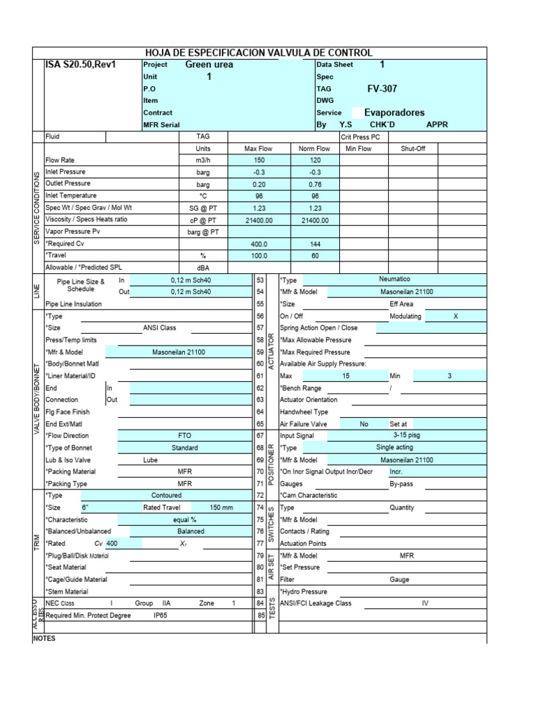 Control Valve Specification Sheet | PDF | Valve | Equipment