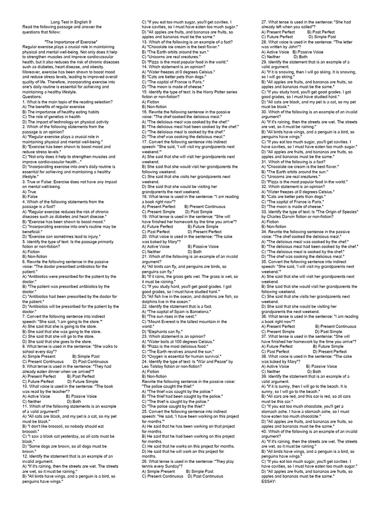 Long Test in English 9 Quarter 4 | PDF | Cardiovascular Diseases