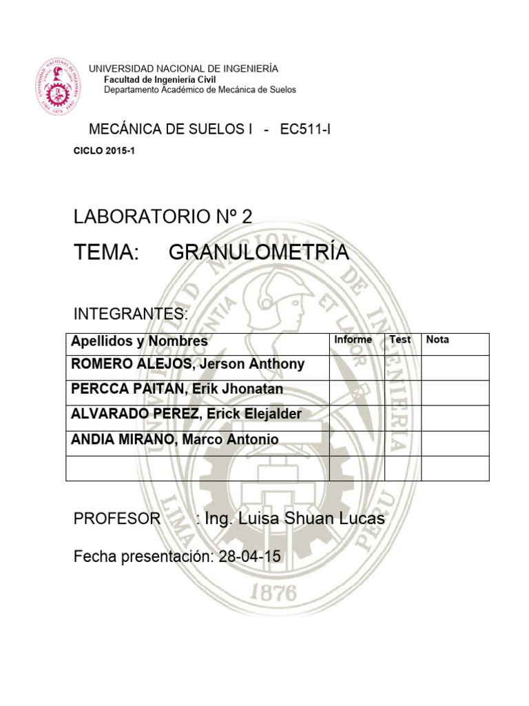 Labo de Suelos Informe 2 | PDF | Mecánica de suelos | Laboratorios